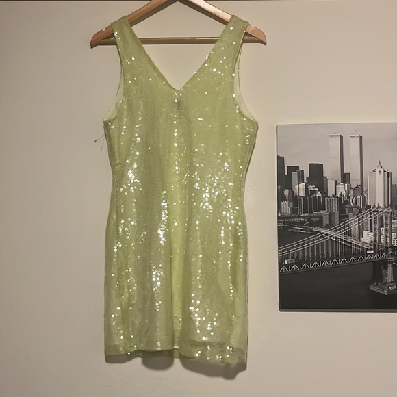 a new day | Dresses | Lime Green Sequin Mini Dress Perfect For Any ...